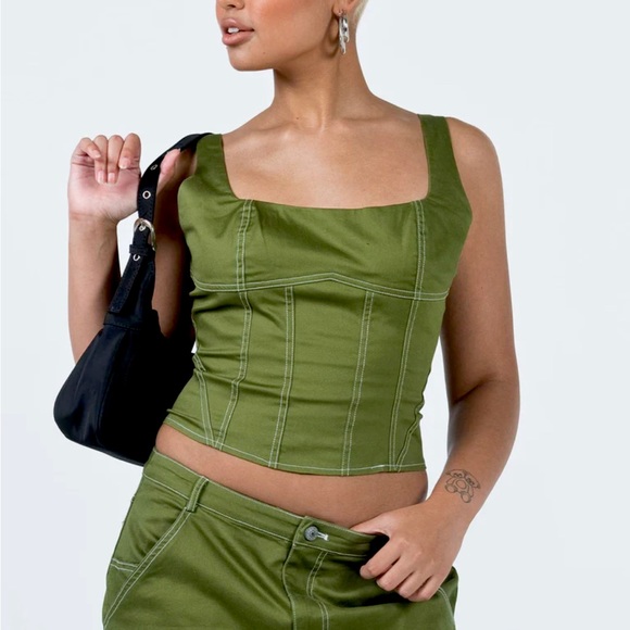 Princess Polly | Other | Phena Contrast Corset Top Green Princess Polly ...